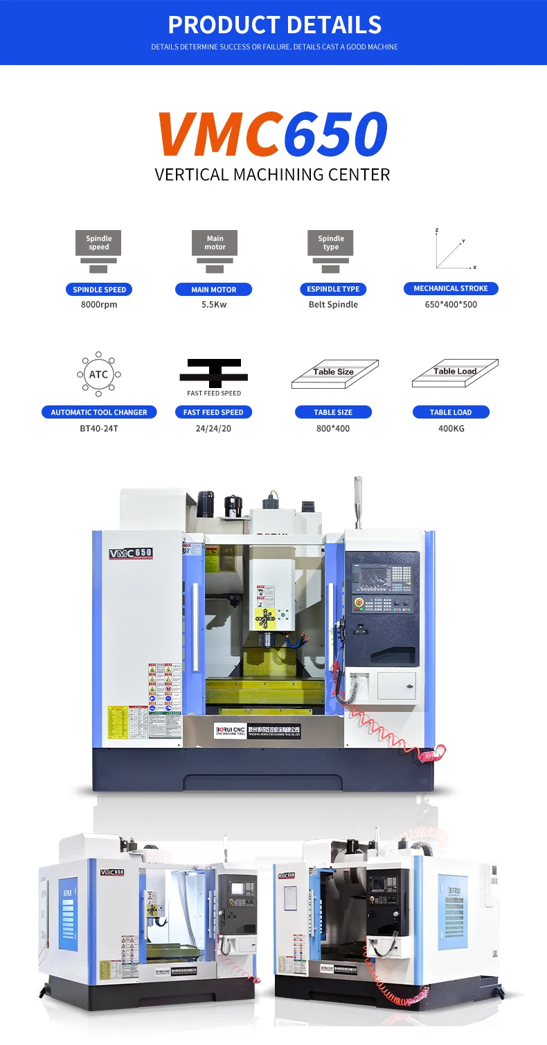 BoRui Taiwan Spindle 3 4 5 Axis VMC650 Metal CNC Milling Machine VMC ...
