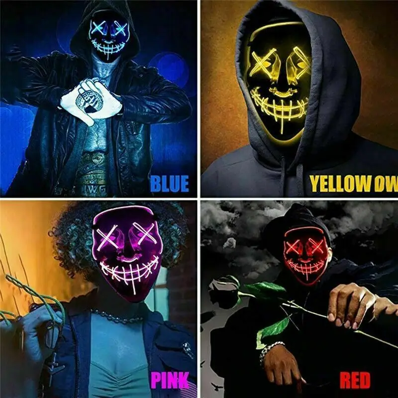 Cosplay Led Light Up Halloween Mask Scary Rave Glow Led Face Mask With ...