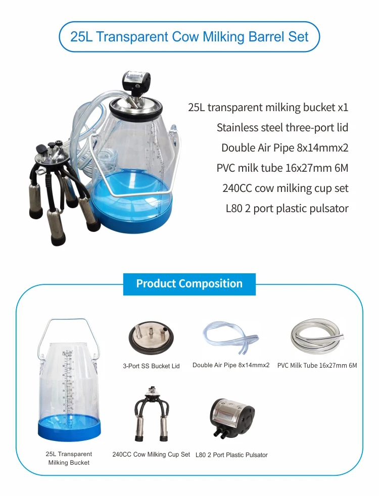 25 Liter Transparent Milking Buckets with Handle for Farms
