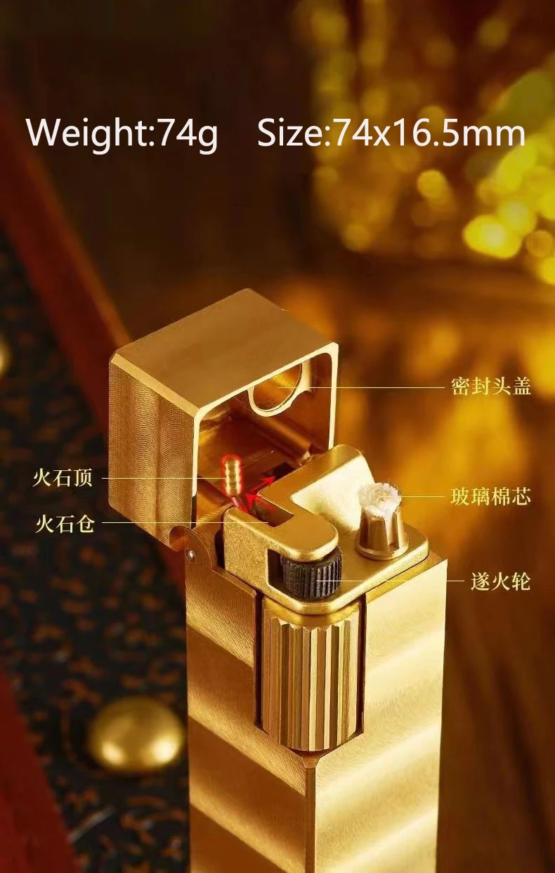 Square Kerosene Lighter Pure Copper Side Sliding Wheel Ignition ...