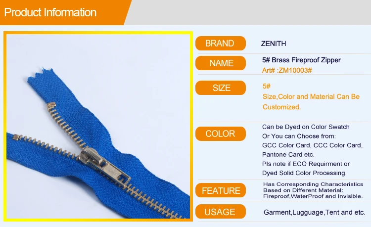 ZM10003 Fireproof Zipper - Reliable and Eco-friendly