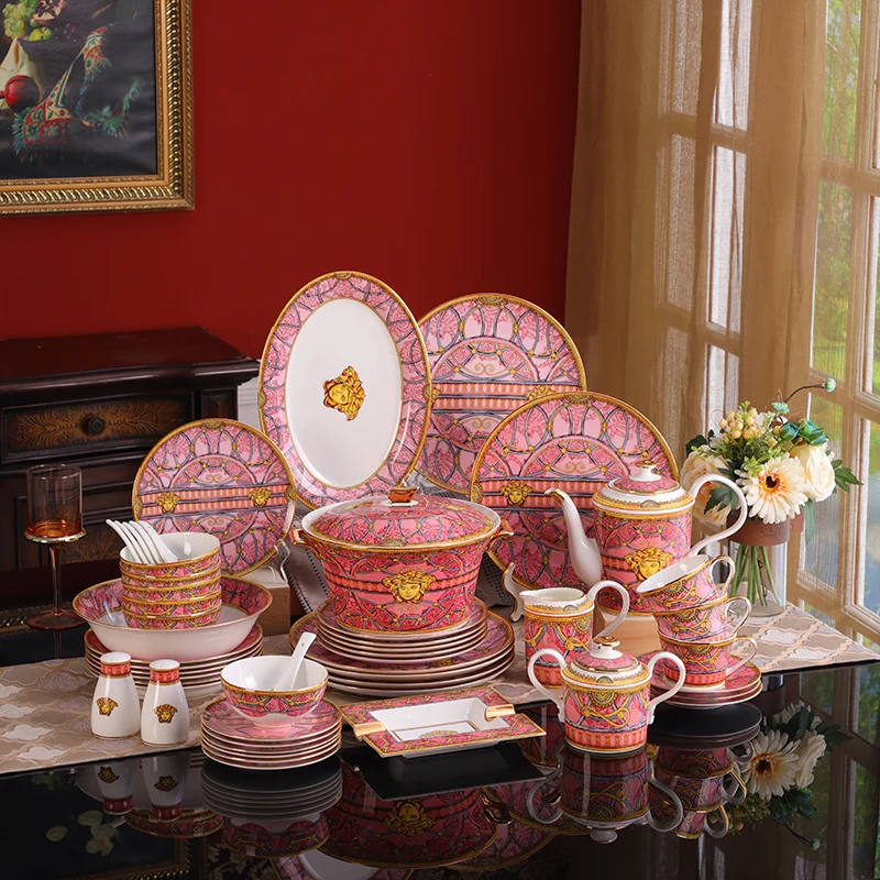 Palace Pink Luxury Dining Room Home Decors Porcelain Dinnerware Sets ...