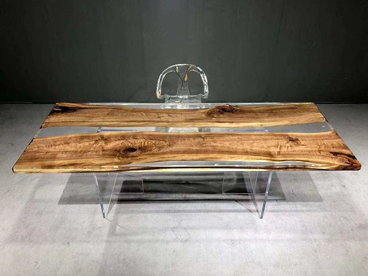 New Arrival Natural Solid Wood Genuine Epoxy Resin Table and Dining ...