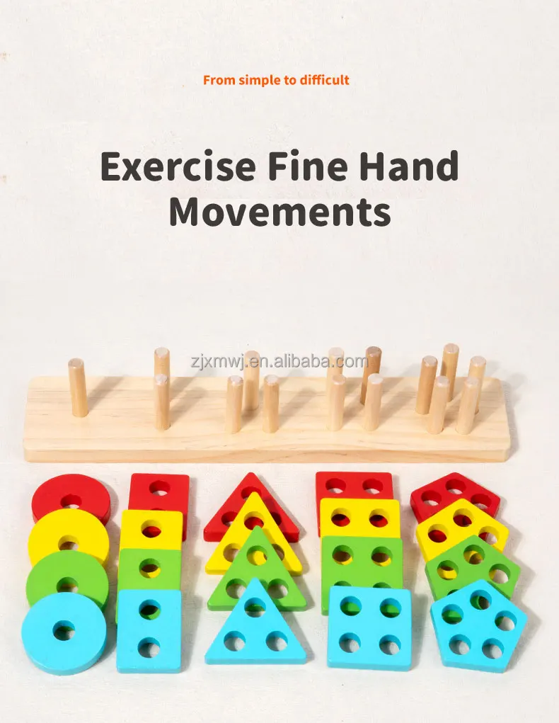 Wooden Stacking Block Puzzle Board - DIY Color Geometric Shape Sorter ...