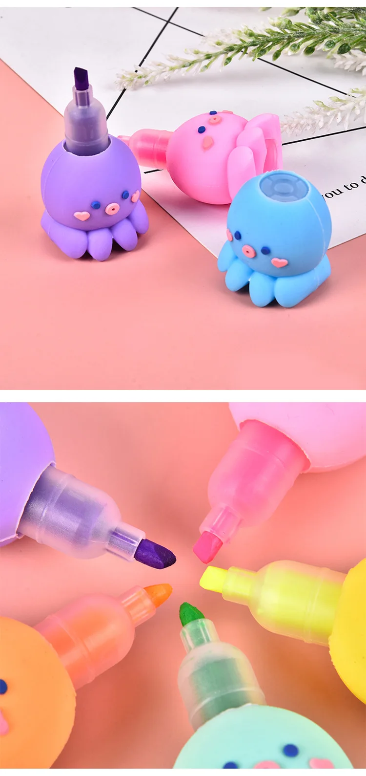 Cute Cartoon Octopus Shape Highlighter - 6 Colors Creative