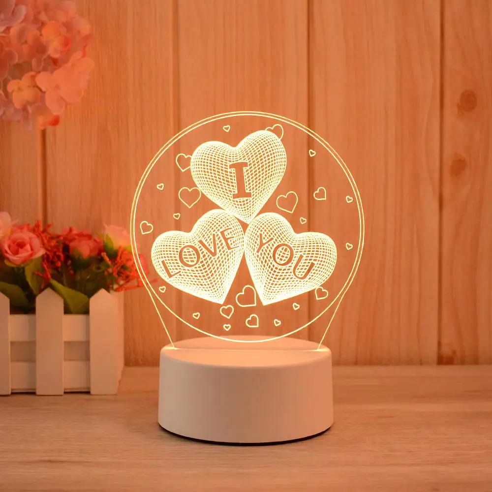 Custom 3d Night Light Lamp Love Heart Christmas Valentine's Day Gift ...
