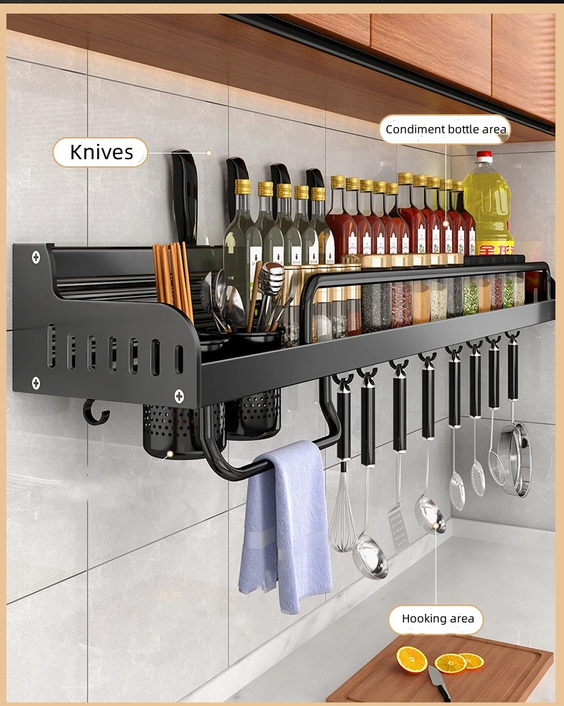 Custom Wall Mounted Punch-free Spice Rack Organizer Kitchen Chopstick ...