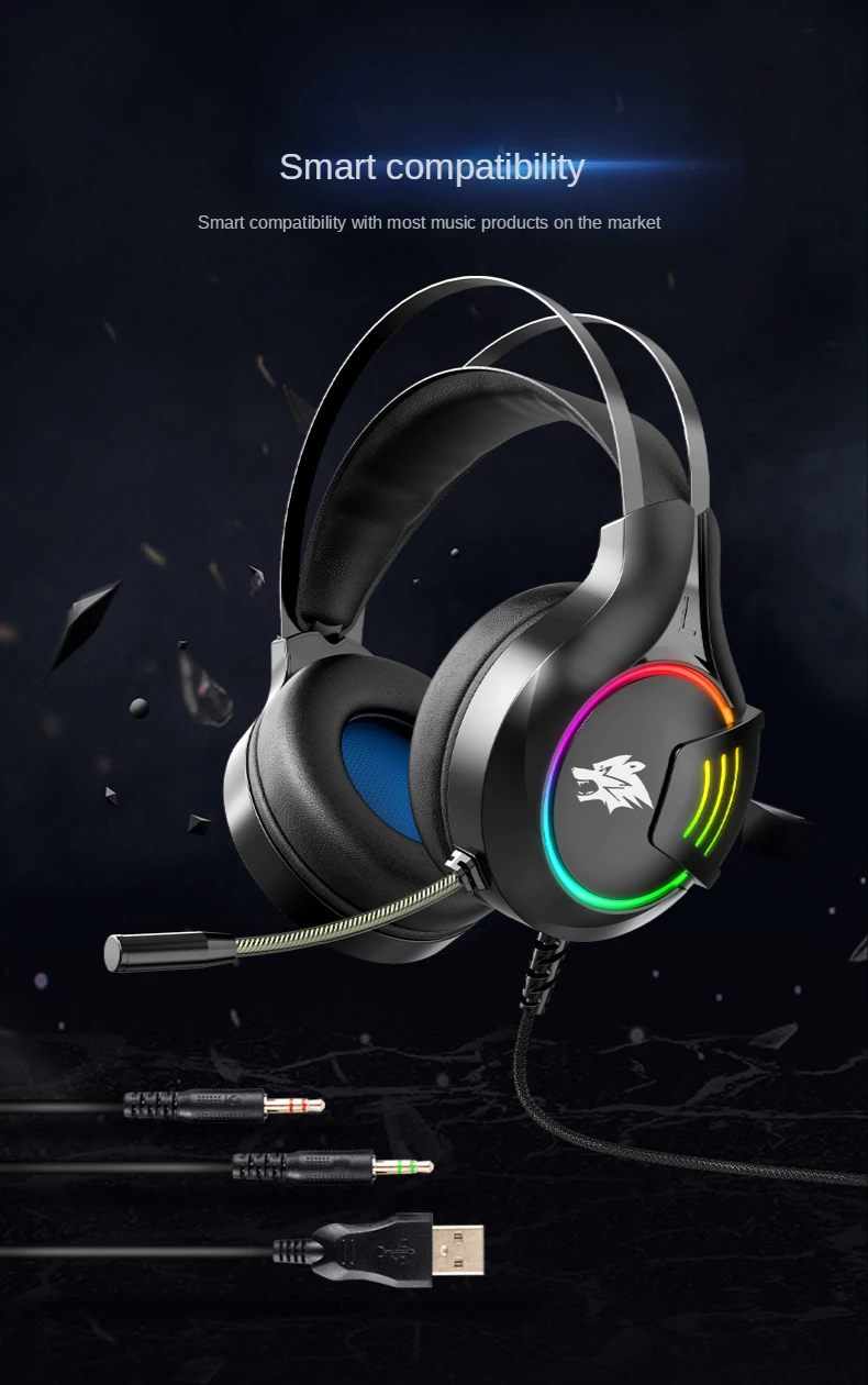 High Quality H20 Usb Wired Gaming Headset Colorful Led Gaming ...