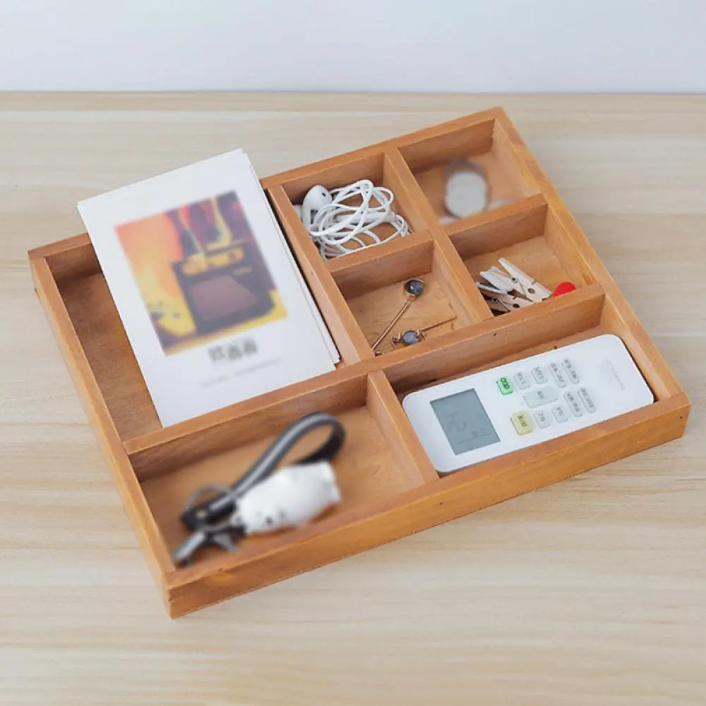 Wood Home Storage Tray With Divided 7 Compartments Shelf To Organize ...