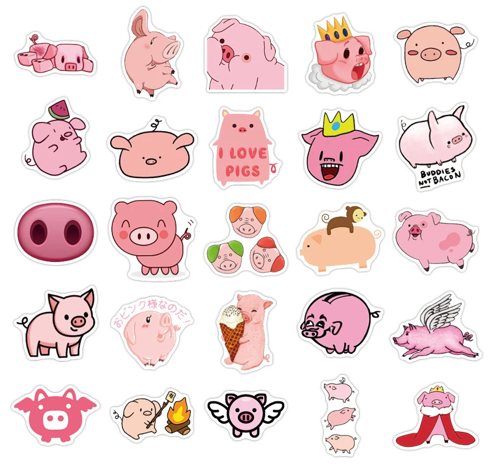 50pcs Pink Cute Pig Pet Cartoon Graffiti Sticker For Promotion Gift ...