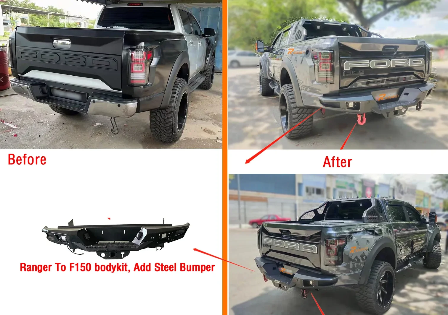 Hot Sale Ford Ranger T6 T7 T8 Kit Convert To 2023 F150 Raptor Facelift ...