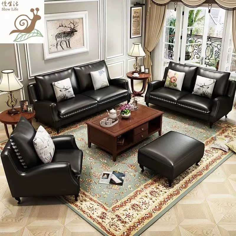 Leather Modern Sof:american Rural Small Family Type Leather Corner ...