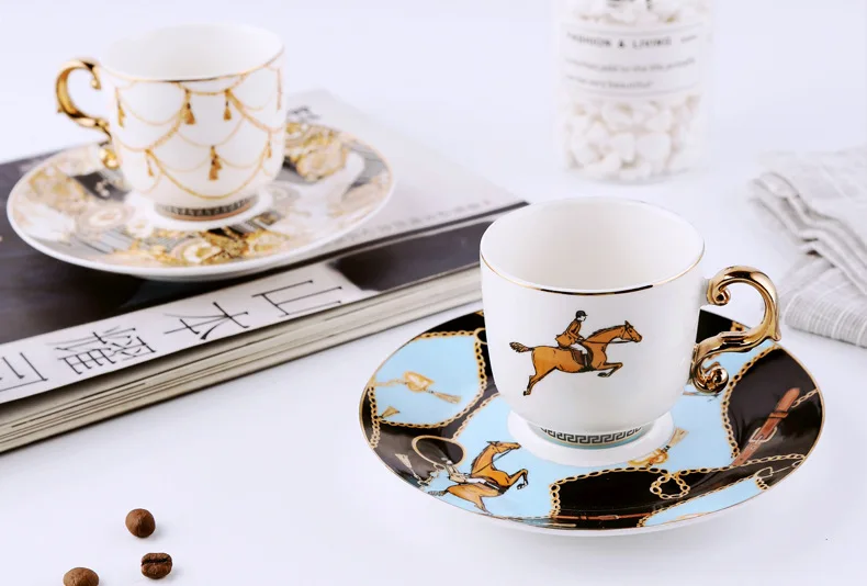 Luxury Set of 6 Arabic Tea Cup and Saucer Espresso Cup Set