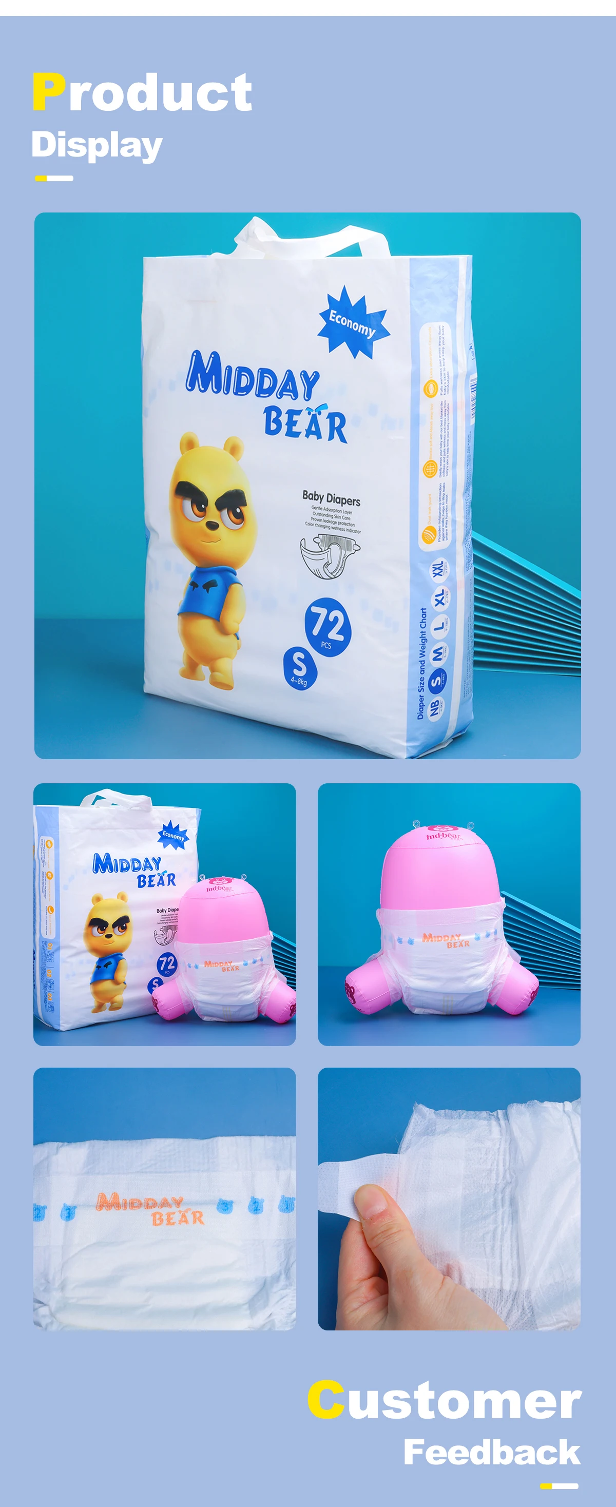 Premium Quality Disposable Midday Bear Nappies High Absorbent Diapers ...