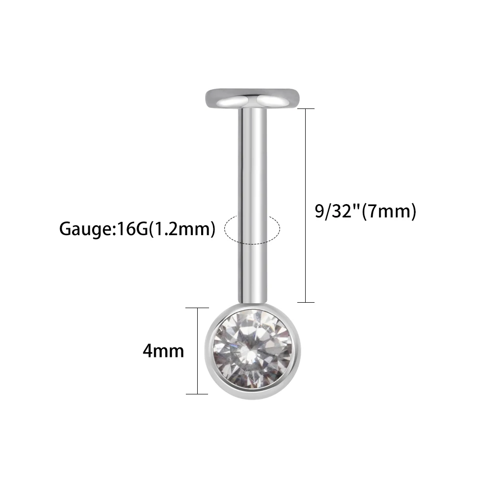 Titanium Bezel Set Round Cz Cubic Zirconia Internally Threaded Vertical ...