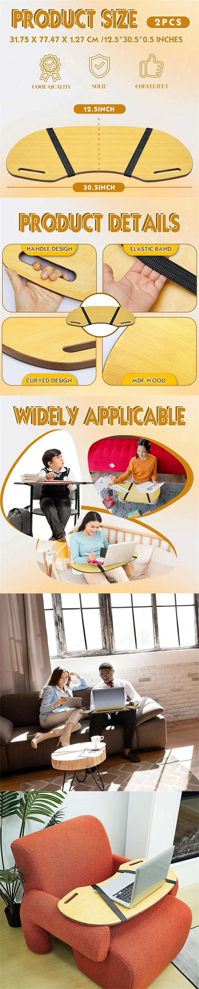 2 Pcs Wood Curved Lap Desk Table With Handles Wooden Lap Board Curved ...