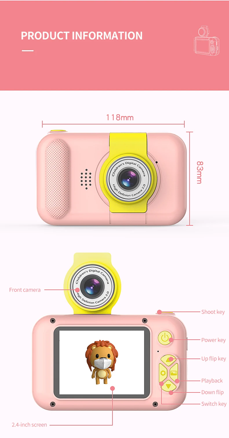 2.4 Inch Screen Cute Cartoon Camera Children Selfie Camera Kids Toy ...