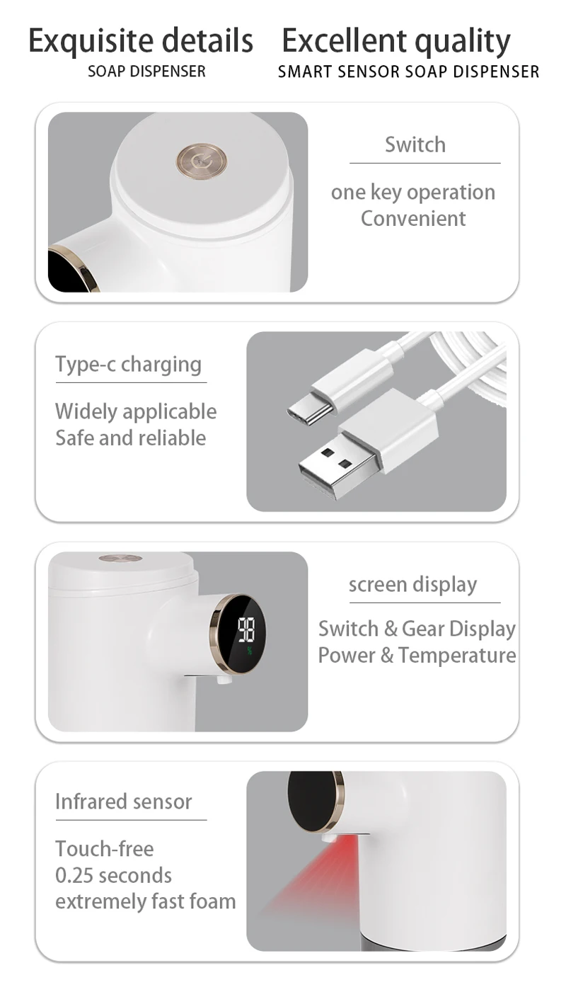 High Quality 300ml Led Power Temperature Display Electric Hand Wash ...