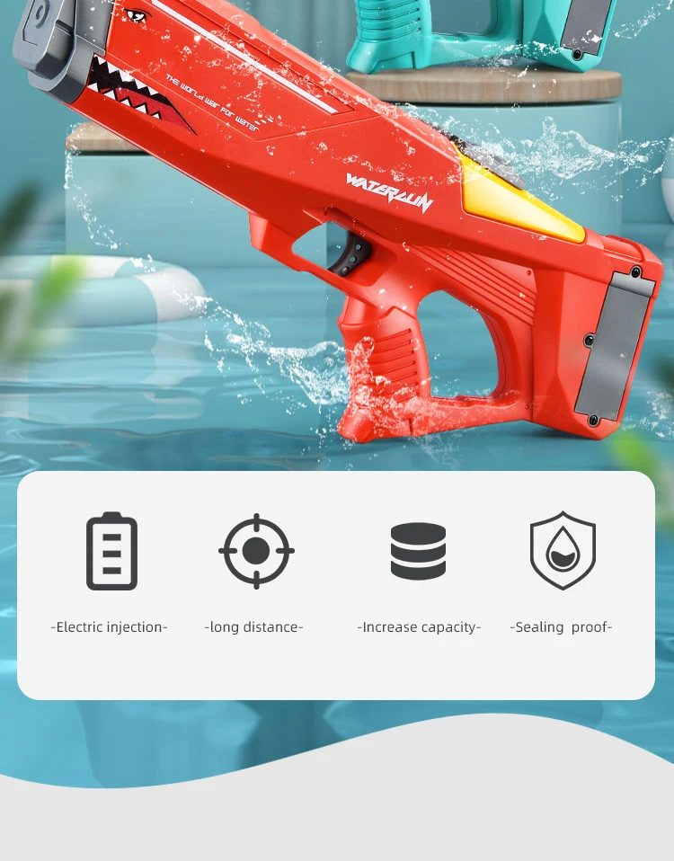 Adult Powerful Electric Shark Water Gun Toy Summer Battery High Powered ...