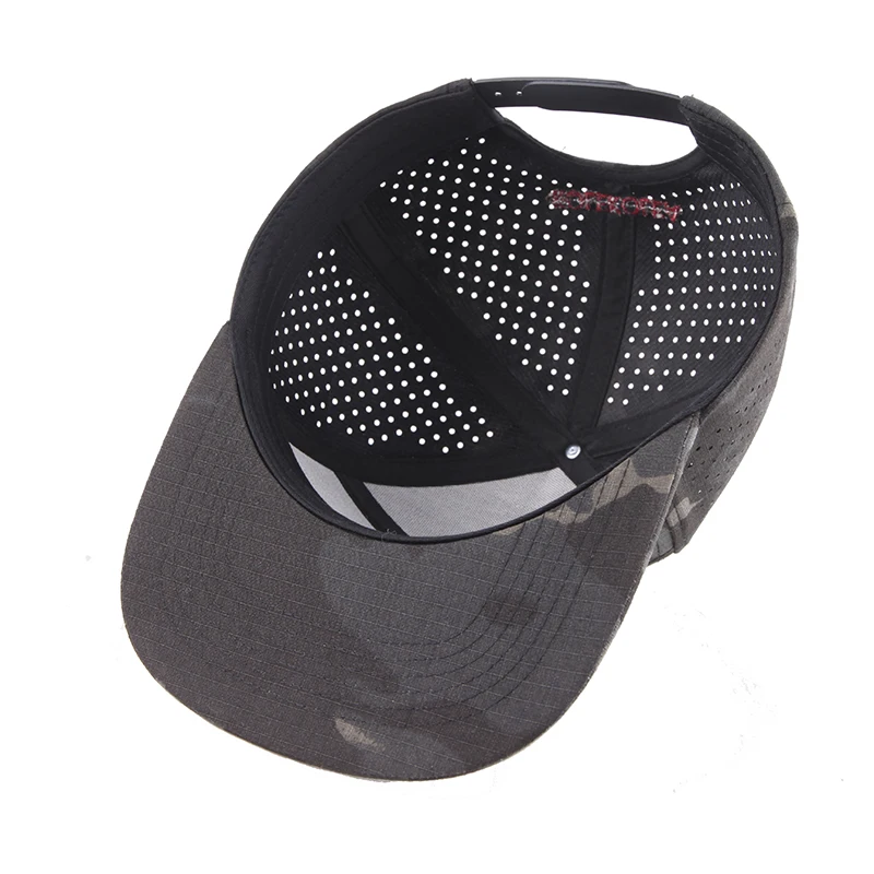 Custom Logo 7 Panel Flat Brim Snap Back Cap Laser Cut Hole Perforated ...