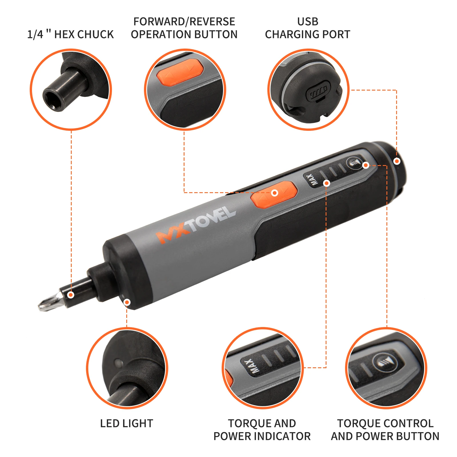 MXTOVEL 4V Cordless Screwdriver - Versatile & Powerful Tool