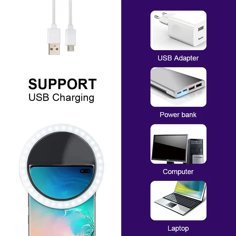 Cell Phone Selfie Lights Clip On Phone 3 Level Brightness Selfie Light ...