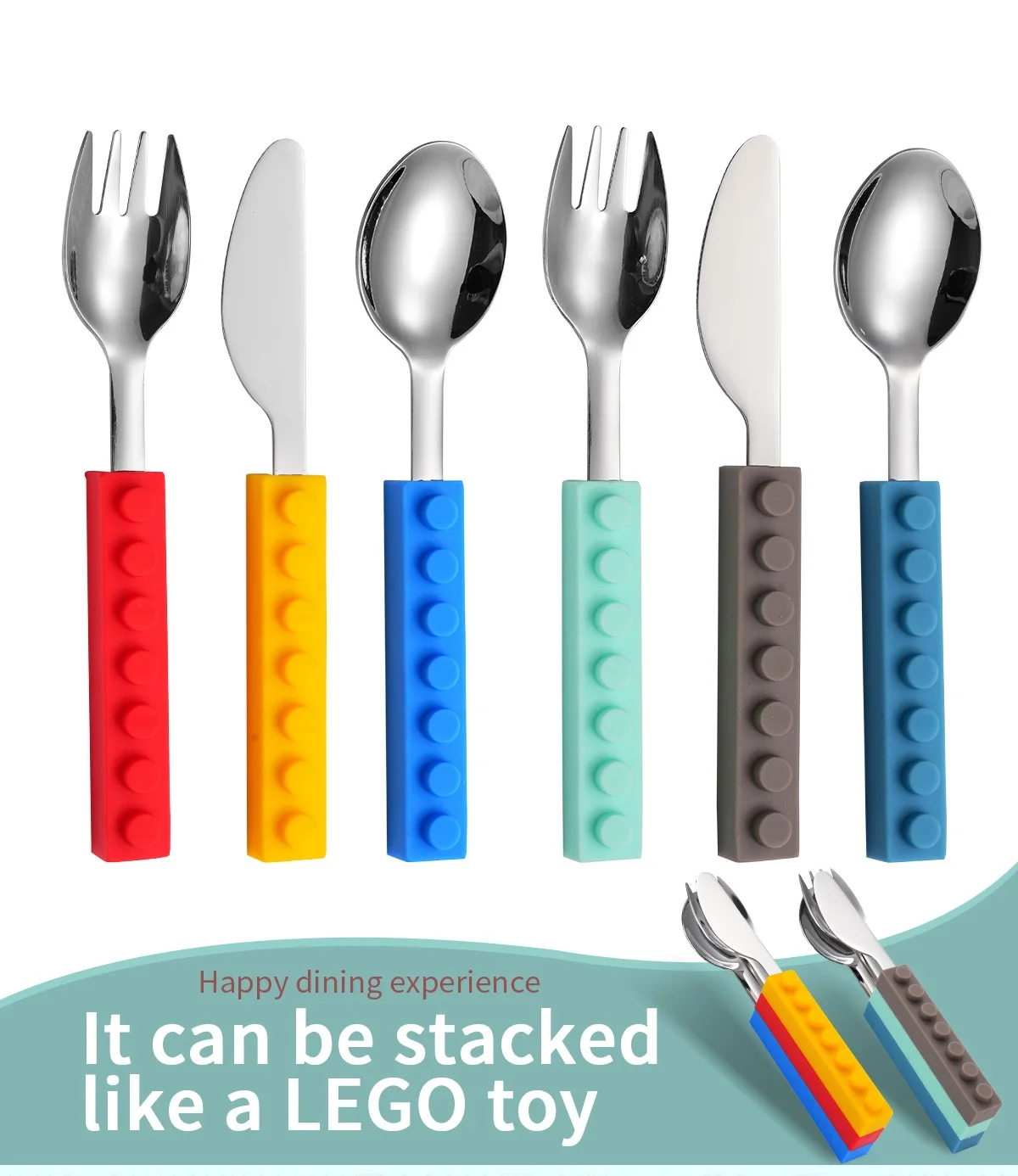 Stainless Steel Kids Cutlery Children Knives Forks Spoons Building ...