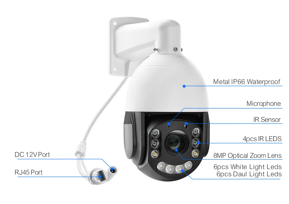 8mp 4k Hd Ip Camera Outdoor Ptz Poe 18x Optical Zoom Two Way Audio Dome ...
