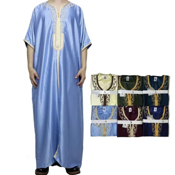 Moroccan Design Men Thobe Embroidery Shiny Fabric Silk Stripe Short ...