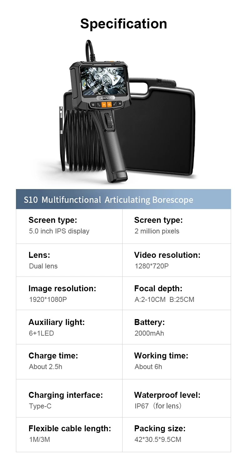 2 Way Articulation Endoscopy 8mm Camera 2mp 360 Degree Semi Rigid Cable ...