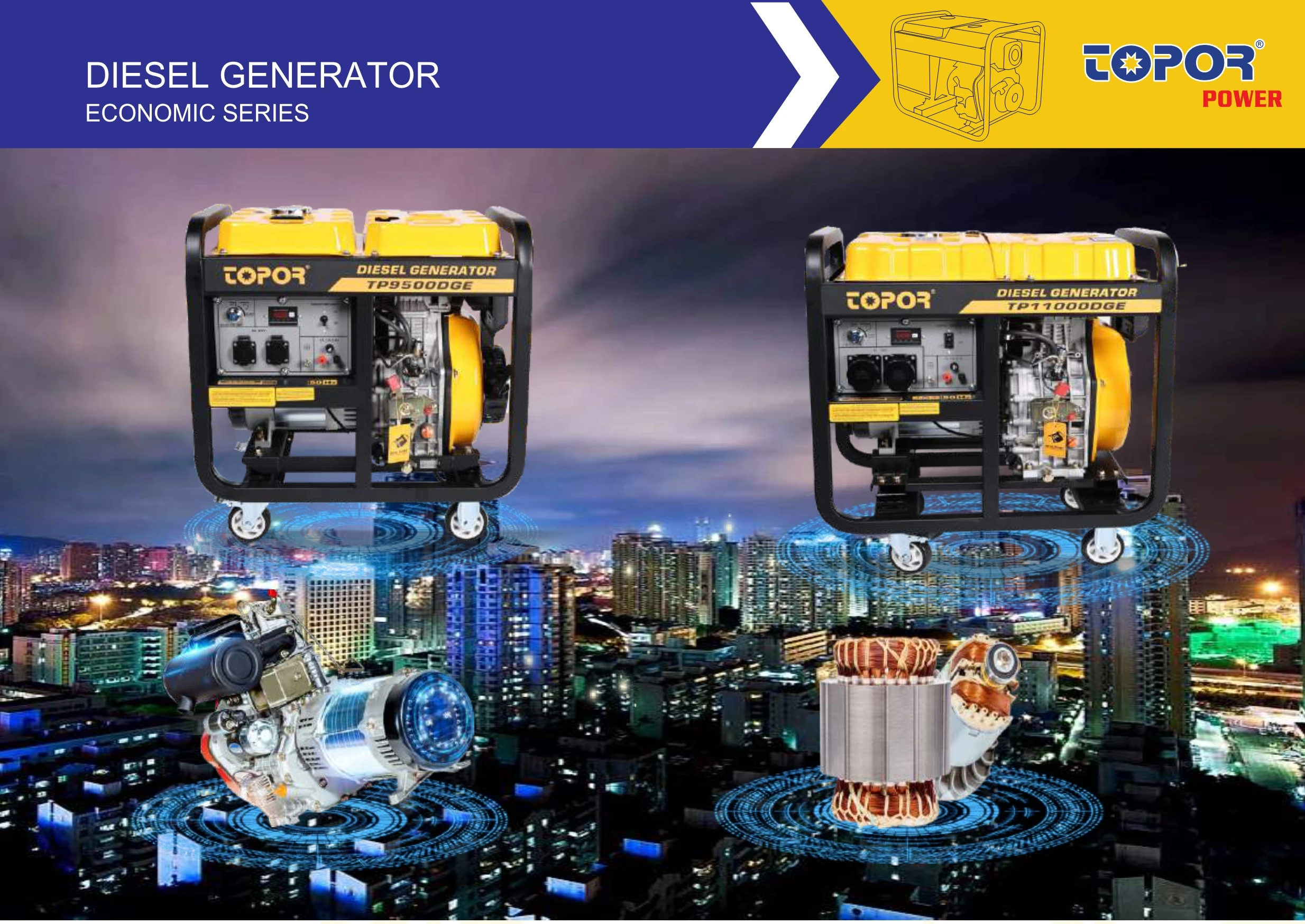 TOPOR Open Frame Diesel Generator - 12kw Double Cylinders