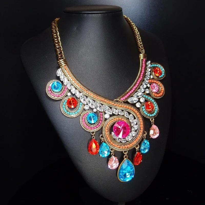 SUXUAN Jewelry Bohemian Jewelry Exaggerated Big Gemstone Necklace Gem ...