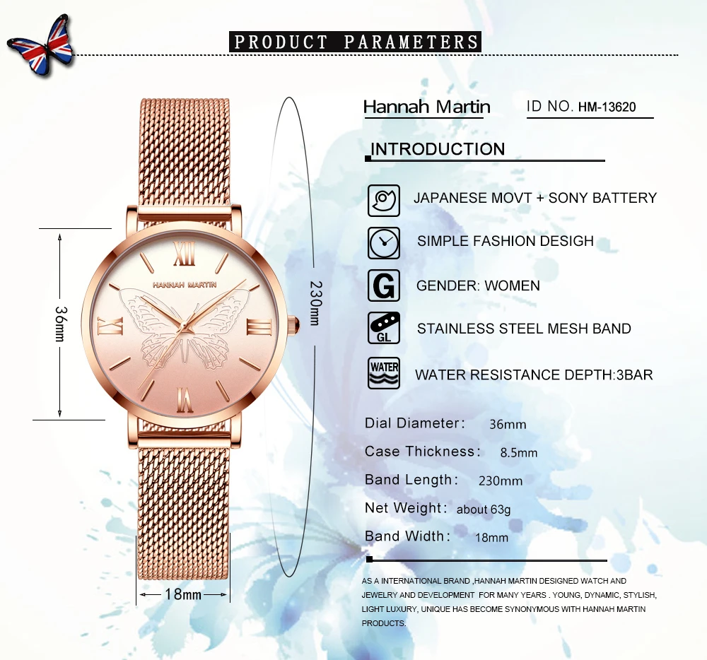 Hannah Martin Watch Factory Custom Logo Luxury Ladies Butterfly ...