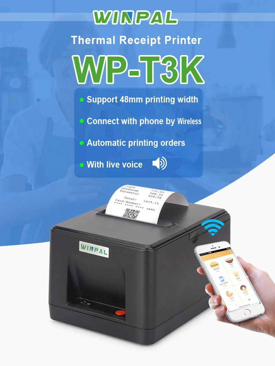 Winpal WP-T3K USB+BT Thermal Receipt Printer - 58mm POS