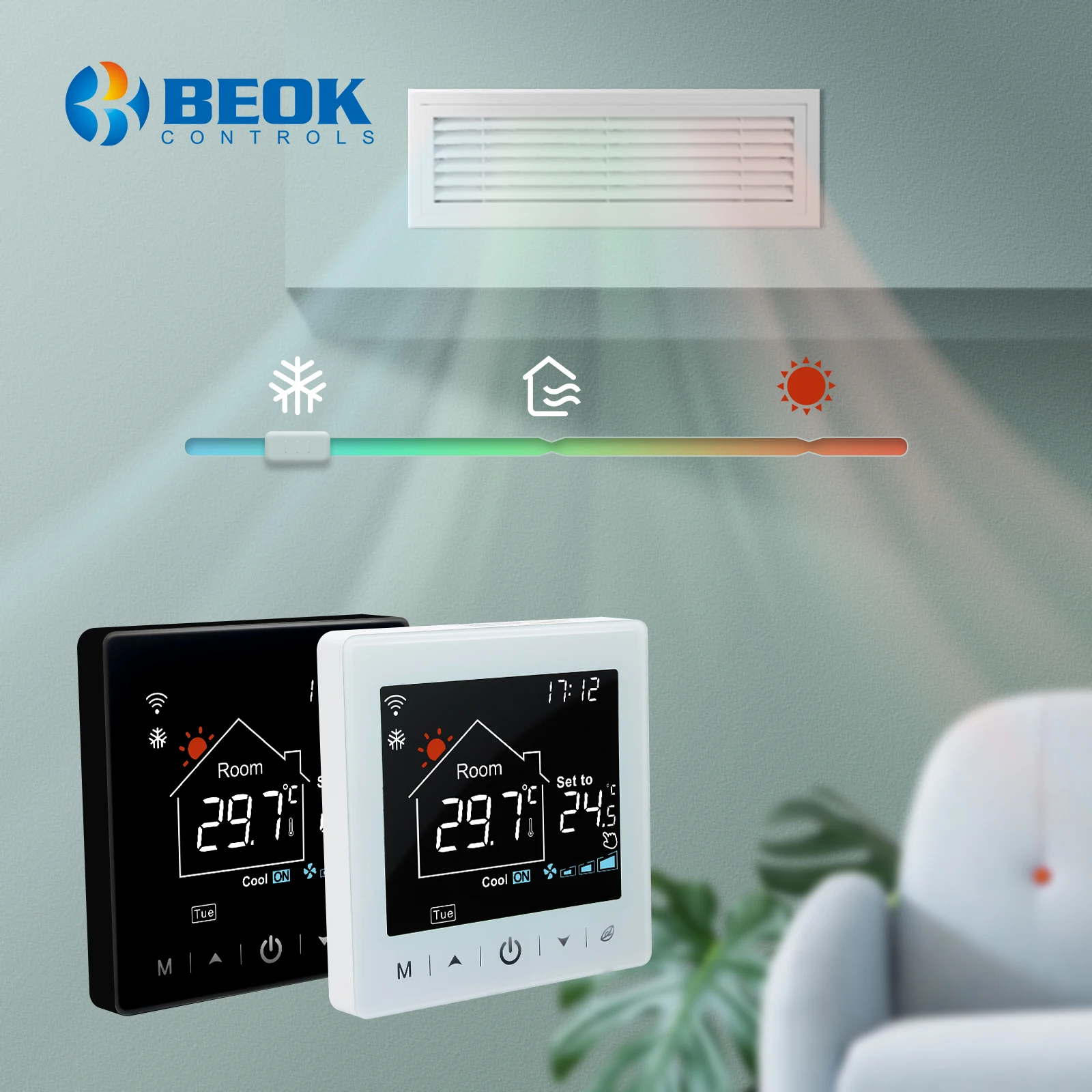 Touch Screen WiFi Heating and Cooling Room Temperature Controller for ...