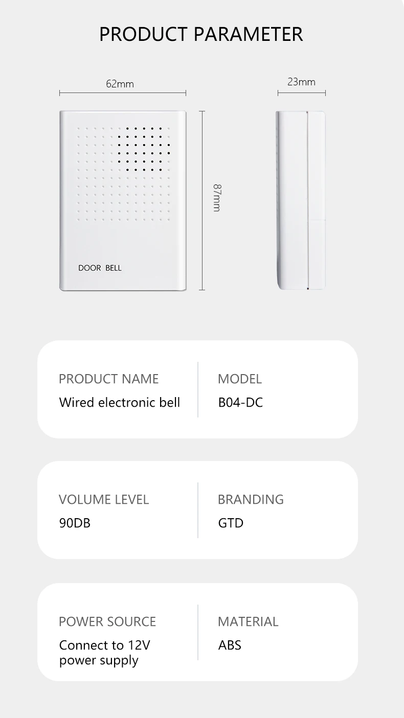 Wired Doorbell DC12V - Mini Ding Dong for Home & Office
