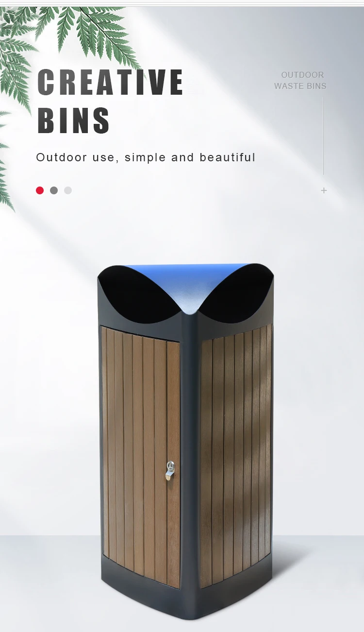Triangle Shaped Outdoor Trash Can Plastic Wood And Metal Bin With Arc ...