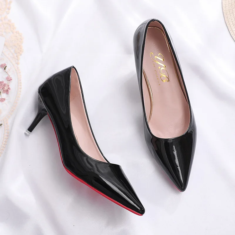 Simple Solid Color Pointy High Heel Patent Leather Wedding Light Mouth ...