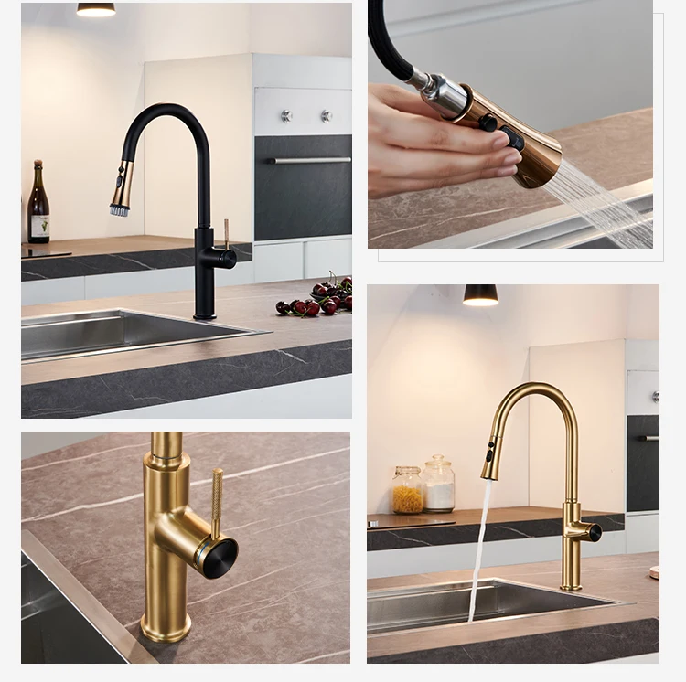 Zinc Pull down Kitchen Mixer Taps - 3 Way Water Filter