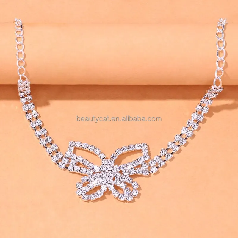 Luxury Double Row Full Diamond Butterfly Leg Chain Women Fashion Sexy