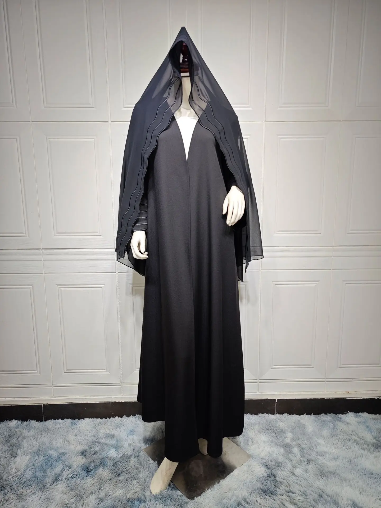 Wholesale Islamic Modest Coat Arabic Clothes Embroidery Black Open ...