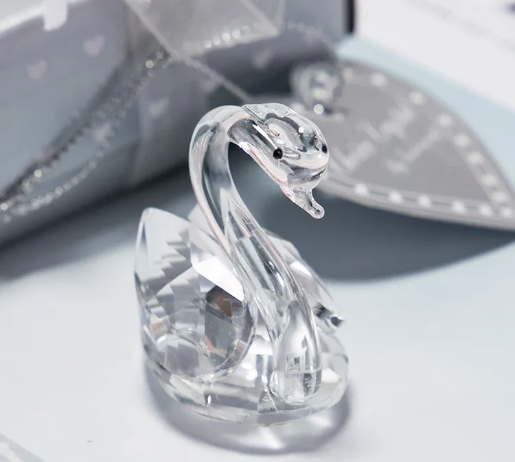 Transparent Crystal Swan Figurines Craft With Gift Box Valentines Day ...