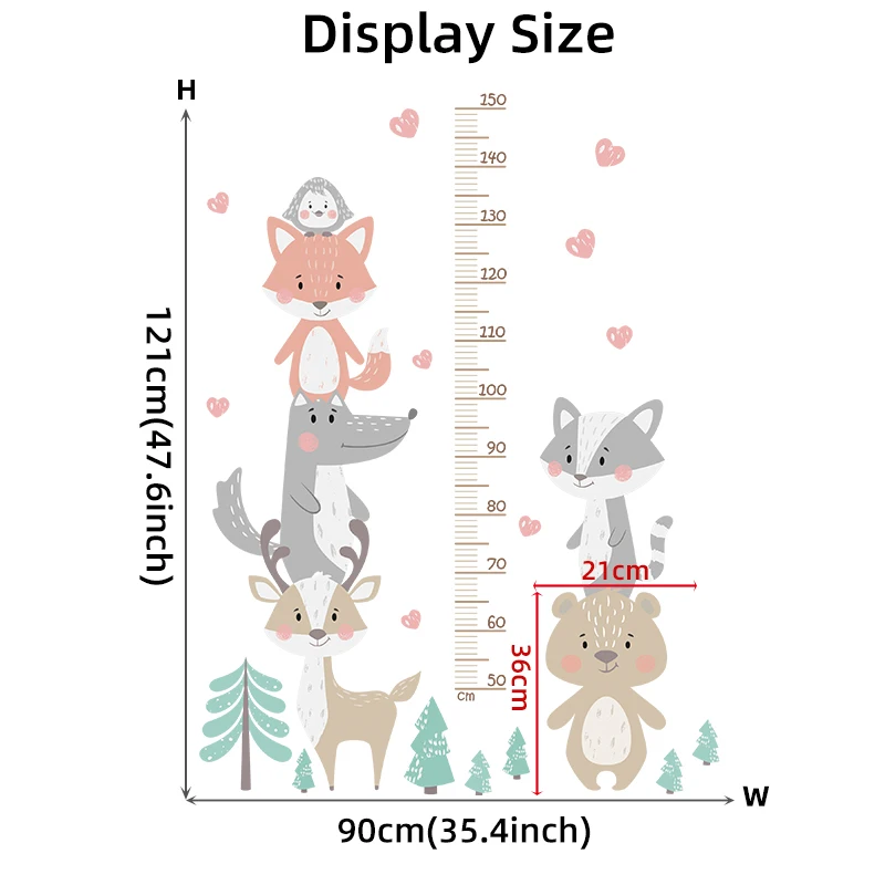 Cartoon Animals Forest Height Measurement Wall Stickers For Kids Room ...