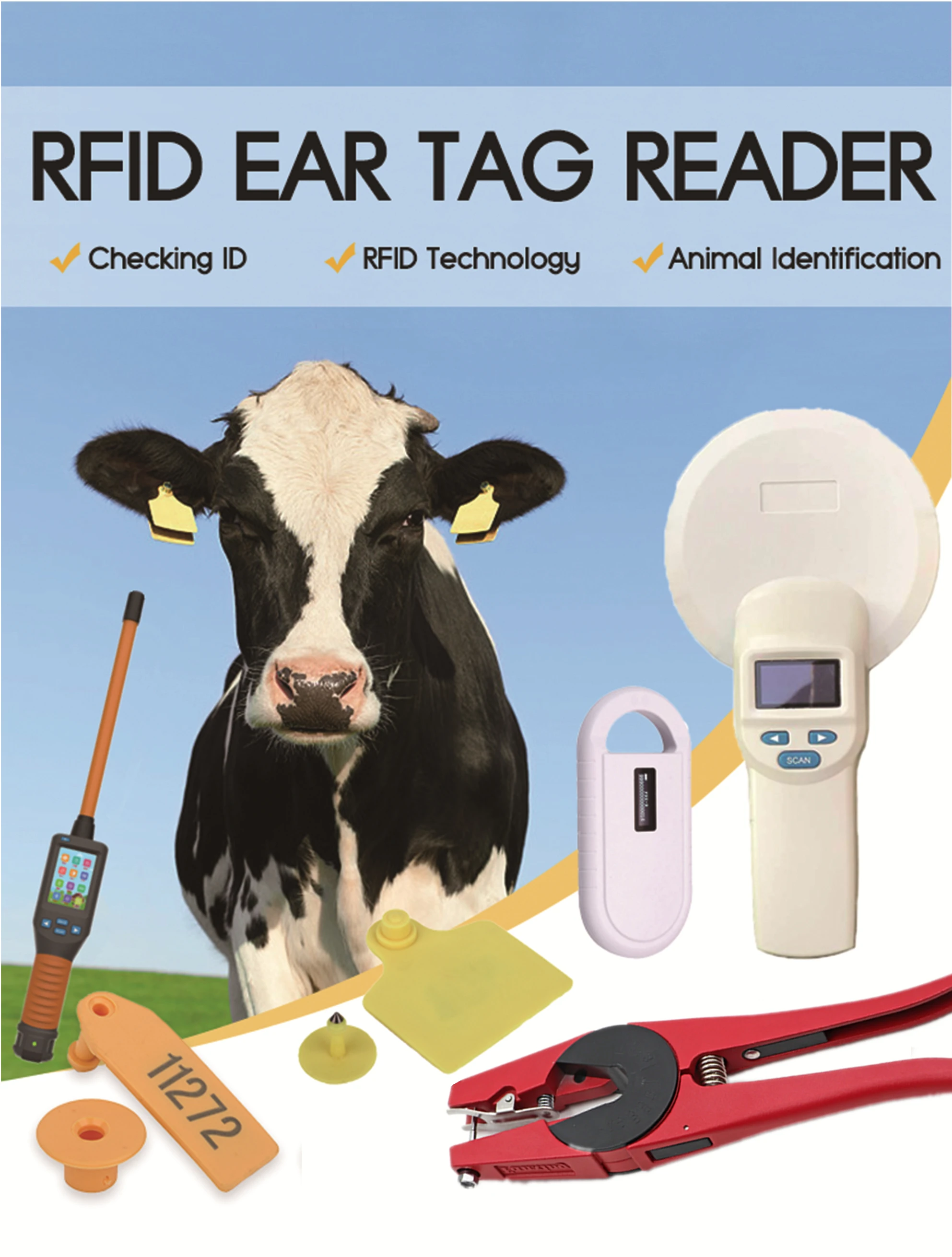 RFID Ear Tag Scanner - Long Distance Stick Reader for Cattle