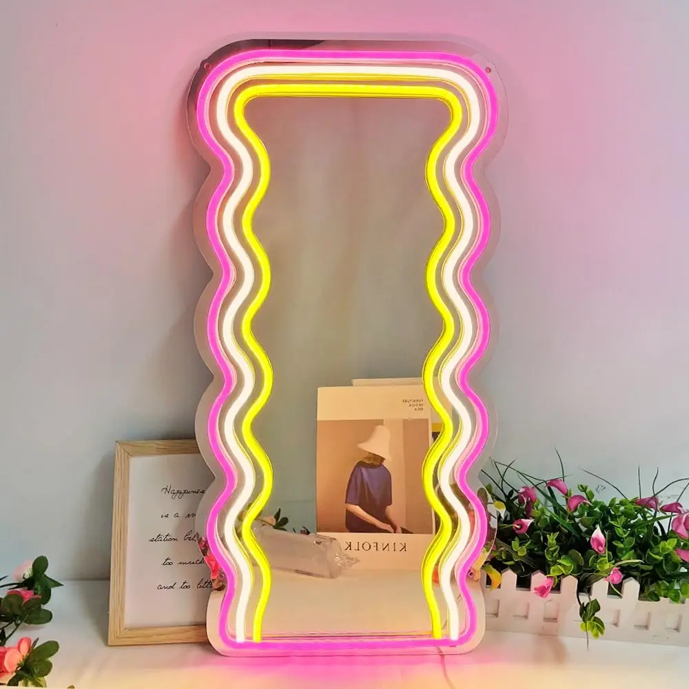 Wavy Mirror Neon Signs For Wall Decor,Wall Mounted Irregular Decorative ...