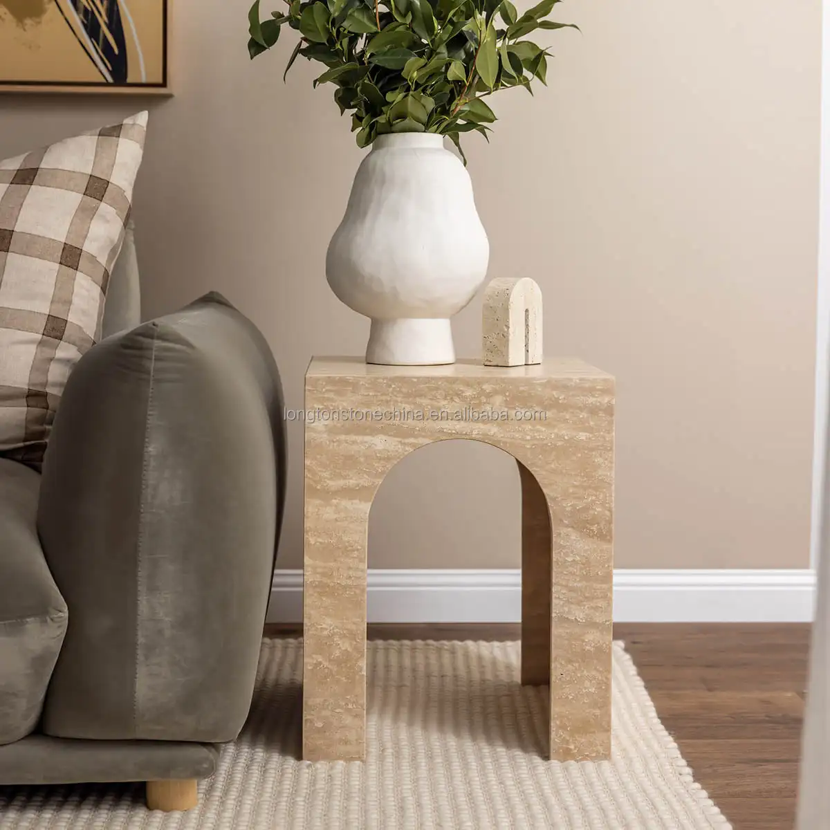 Modern Cube Hollow Arch Marble Travertine Side Table Entryway Console ...