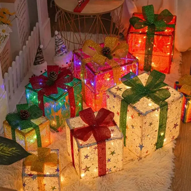 3-piece Lighted Christmas Gift Boxes Led Motif Light Led Present Boxes ...