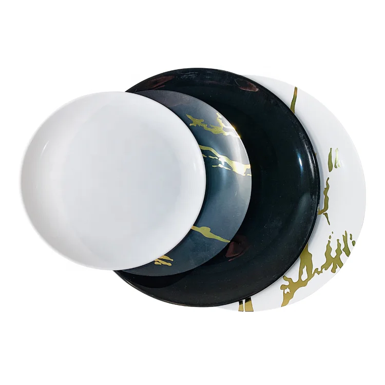 Hot Stamp PS Disposable Plastic Dinner Plates with Red/yellow/gold Rim ...