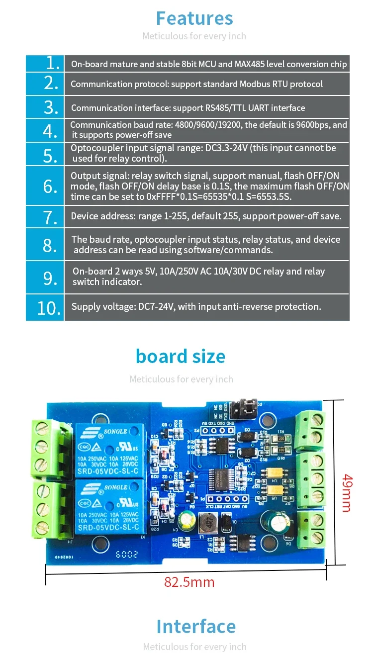 Modbus Rtu 7-24v Anti-reverse Relay Module Rs485/ttl 1/2/4 Channel 485 Switch Input 2 Way ...