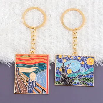 Classic Retro Art Van Gogh Works Keychain For Men Screaming Starry Sky ...
